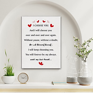 OEWD I Choose You and I Will Choose You Canvas Wall Art Poster Print Gift, Romantic Lovers Quote Painting Ready to Hang Home Decor (11.5" x 15")