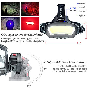 DARKBEAM COB Floodlight Headlamp USB Rechargeable with Red Light, 2000 Lumen LED Headlight - Car Maintenance and Night Construction 6-10 Hours Long Battery Life