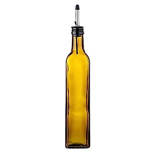 Restaurantware RW Base 16.9 Ounce Olive Oil Dispenser 1 Kitchen Oil Dispenser Bottle - With Stainless Steel Pourer Non-Leaking Amber Glass Olive Oil Pourer For Cooking Or Salad Dressings