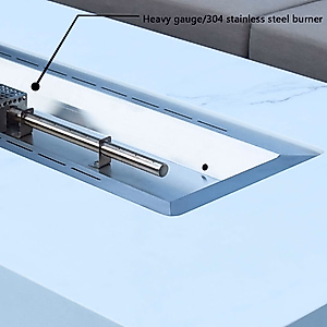 ELEMENTI Outdoor Fire Table 45,000 BTUs Natural Gas Firepit Patio Coffee Table Furniture, Backyard Fireplace Marble Porcelain Rectangle Fire Pit, 17Inch-High (White)
