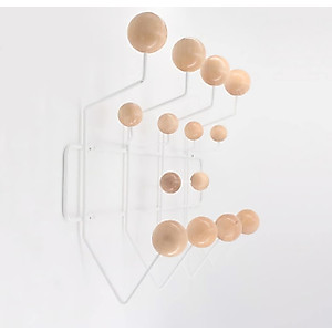 SHISEDECO Classic Hang it All Coat Rack, Mid Century Modern Wall Mounted Coat Hooks with Painted Solid Wooden Balls(Multi Colors Available) (White Frame Natural)