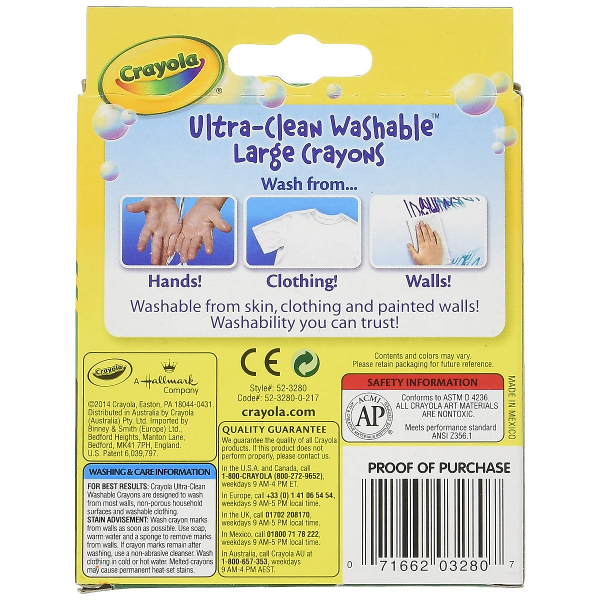 Crayola Washable Crayons, Large, 8 Colors/Box (52-3280) (4 Pack)