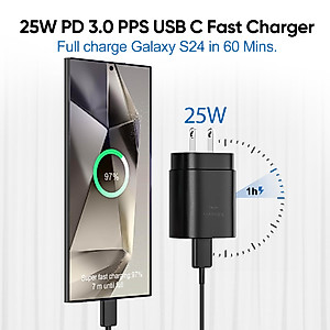 Super Fast Type C Charger, 25W USB C Wall Charger for Samsung Galaxy S24 Ultra/S24+/S24/S23 Ultra/S23/S22 Ultra/ S22/ S22 Plus, S20 / S21 Ultra Plus, Note 20 / Note 10 Plus with 6.6FT C Type Cable