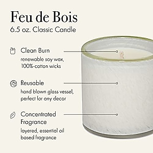 LAFCO New York Classic Candle, Feu de Bois - 6.5 oz - 50-Hour Burn Time - Reusable, Hand Blown Glass Vessel - Made in The USA