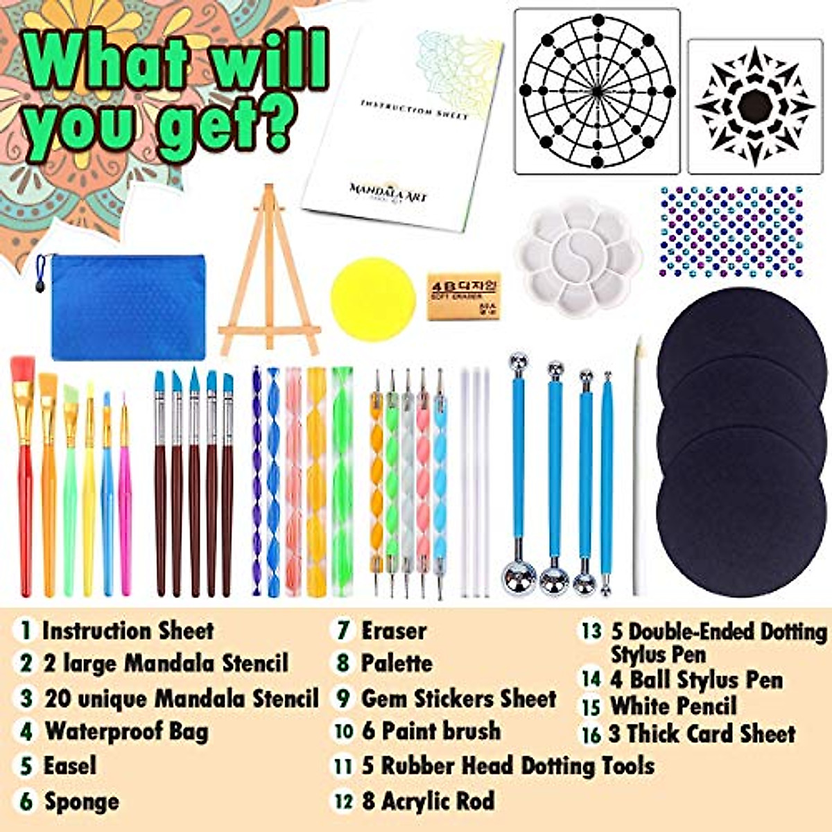 Insnug Mandala Dotting Tools Painting Kit - Rock Dot Paint Stencils Tool Set Art Craft Supplies Kits with Tray Brush Zipper Waterproof Bag Pen for Nail Stone Mandala Arts Drawing Home Decor Activity