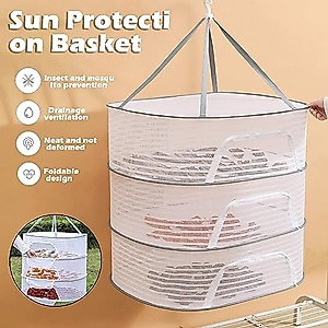 LokweeTal Herb Drying Rack Net 3 Layers Collapsible Mesh Hanging Clothes Drying Racks Windproof Hook 37x23.62x15.75 in Breathable Drying Rack
