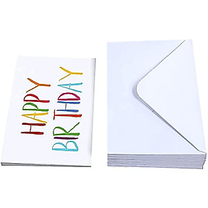 Best Paper Greetings Happy Birthday Greeting Cards (48-Pack) - Birthday Card Variety Pack - 6 Unique Rainbow Fonts - Blank on the Inside, Envelopes Included - 10 x 15 Centimetres