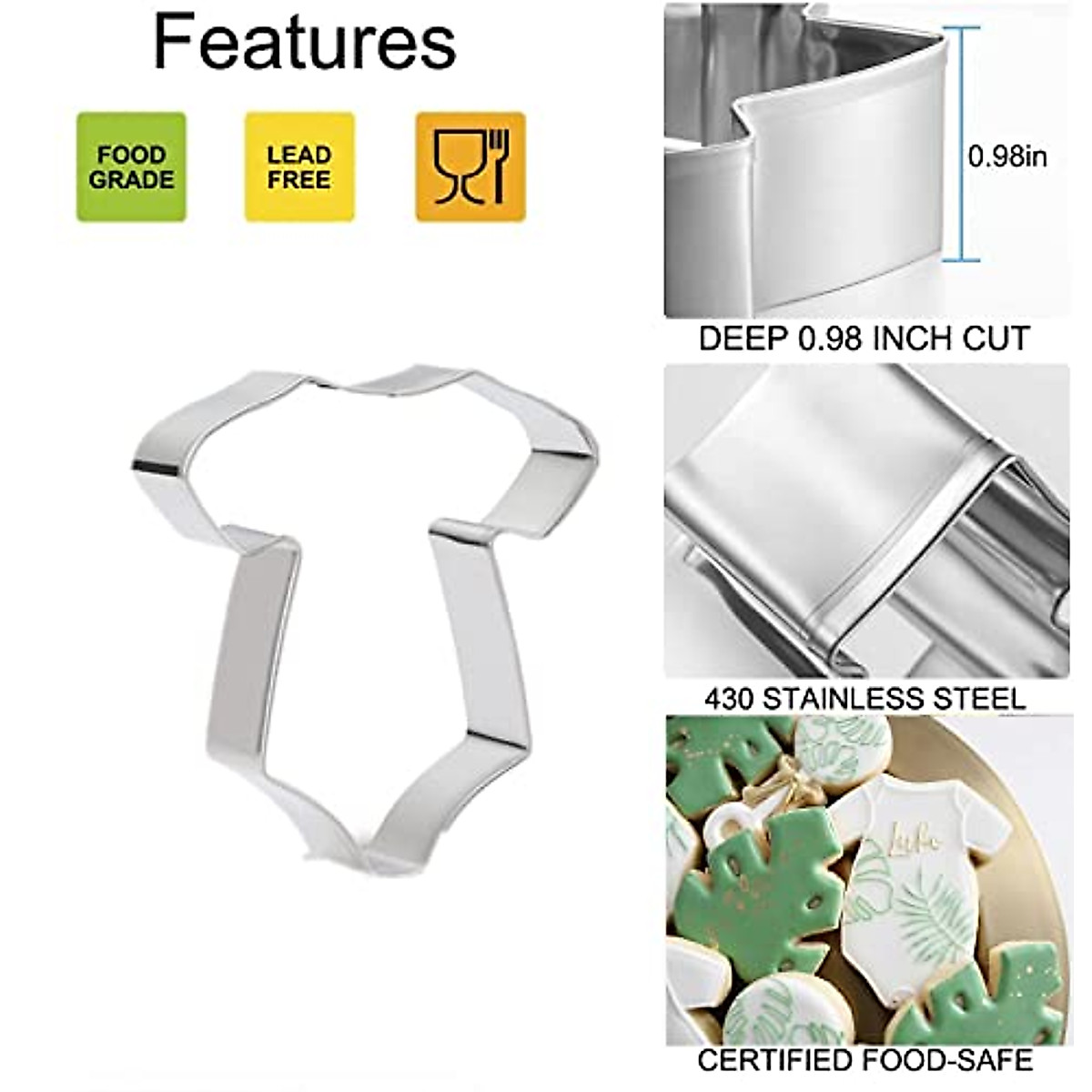 Baby Shower Cookie Cutters,Cute Shapes of Onesie, Bib, Plaque/Frame,Baby Bottle, Baby Carriage for Baby Showers, Reveal Parties with Receipe Book