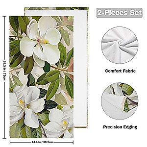 susiyo White Magnolia Flowers Printed Hand Towel for Bathroom Set of 2 Absorbent Cotton Face Towel Multipurpose for Hotel Gym Guest Spa Yoga Home Decorative,28x14in