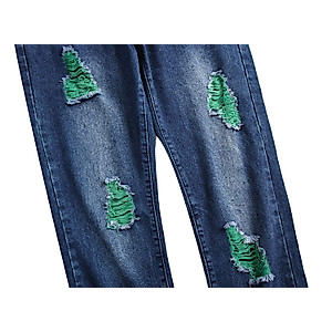 Men's Ripped Distressed Destroyed Slim Fit Straight Leg Denim Jeans (38, Dark Blue)