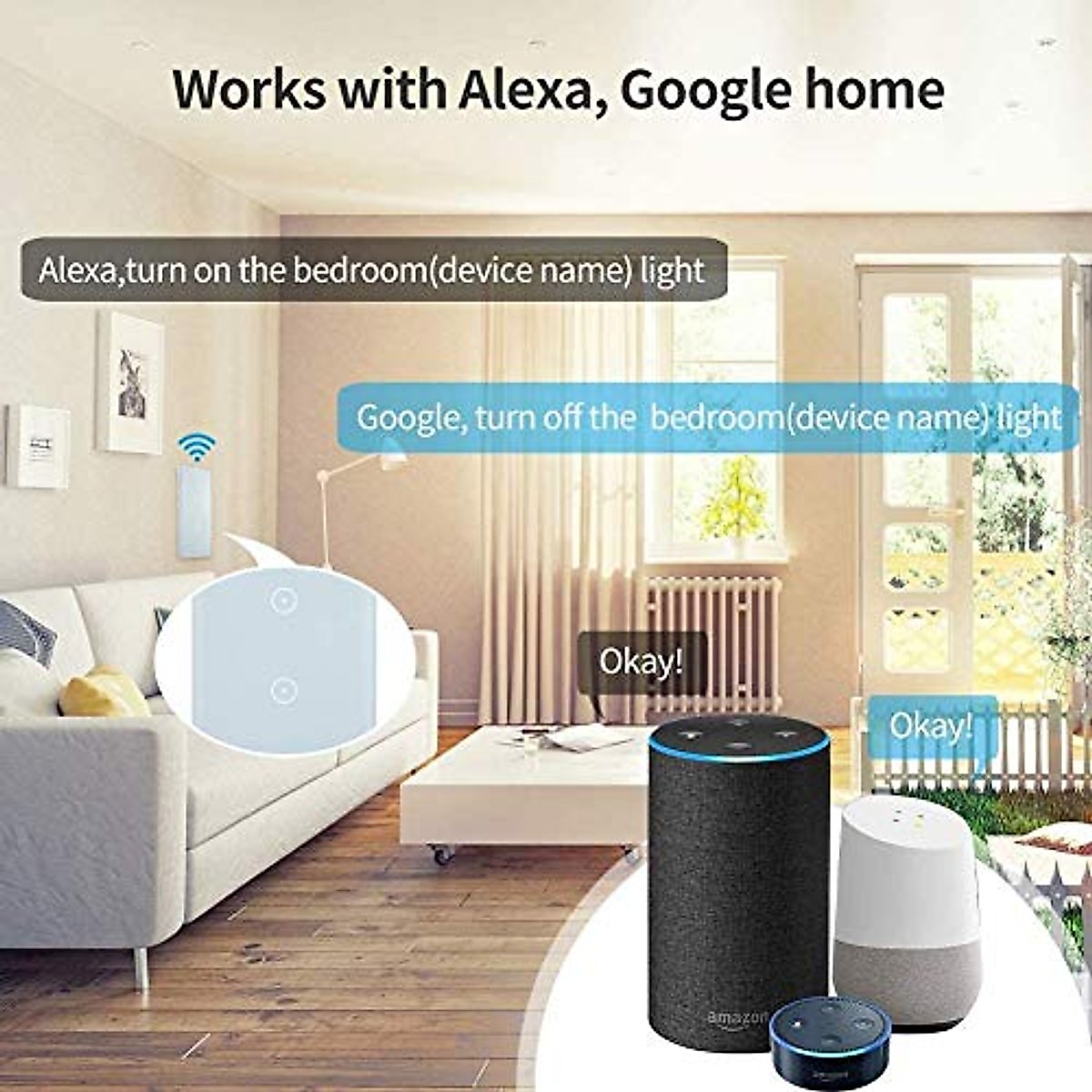 2pack Smart Light Switch WiFi Touch Wall Light Switch Easy to Install, App Remote Control Timer Switch，Voice Control，Set Schedule Timer，Compatible with Amazon Alexa and Google Assistant