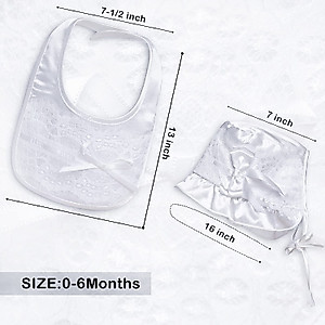 Booulfi Baptism Bib White Bibs for Baby Girl, Infant Toddler Feeding Bibs and Hat Set with Lace Satin Ribbon