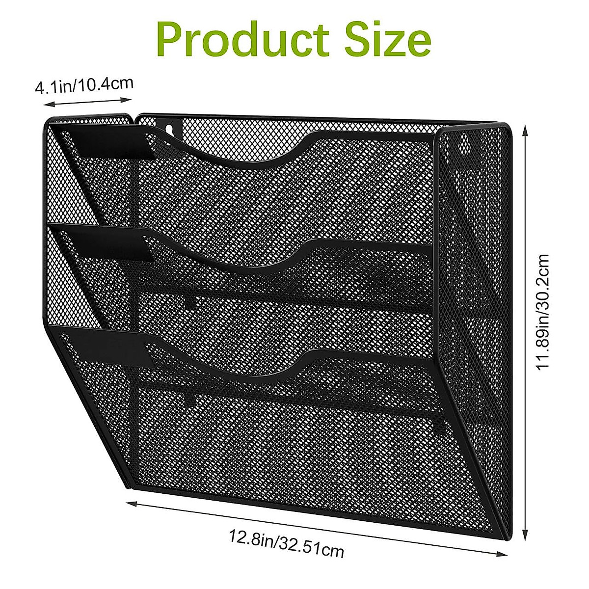 EasyPAG Office File Organizer 3 Pocket Vertical Wall Hanging File Folders Holder Mail Paper Holder Rack ,Black