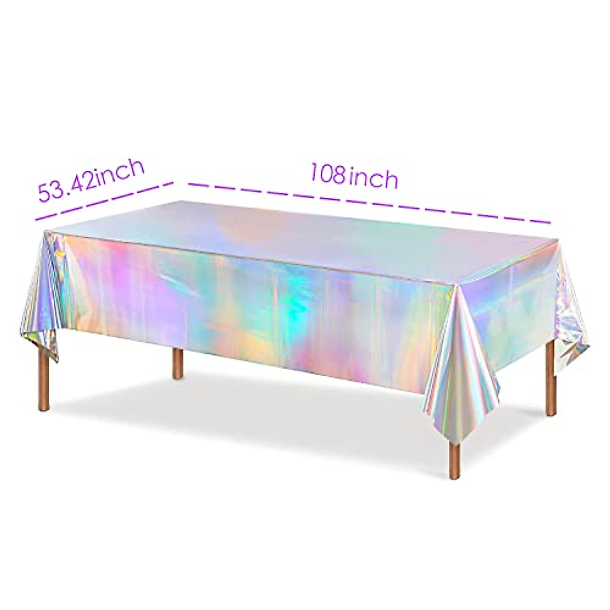 4 Pack Iridescence Plastic Tablecloths - Disposable Table Covers Shiny Rectangle Table Cloth Holographic Foil Iridescent Birthday Wedding Christmas Holiday Party Decorations 54x108 Inch (Laser)