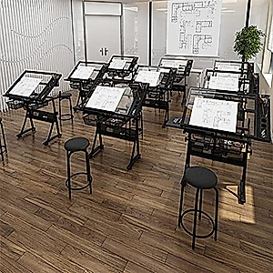 EESHHA Drawing Table Drafting Desk, Adjustable Glass Drafting Table,Versatile Art Study Table,with Storage Drawers,Art Studio Design Sketching Painting Work Station
