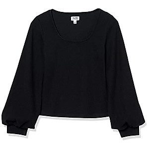 The Drop Women's @lucyswhims Square-Neck Balloon-Sleeve Top, Black, M