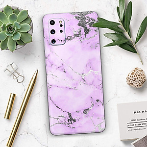 DesignSkinz Purple Marble & Digital Silver Foil V4 Protective Vinyl Decal Wrap Skin Cover Compatible with The Samsung Galaxy S20 (Screen Trim & Back Glass Skin)