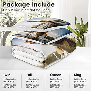 CozyUSA Full Size Comforter Set with 2 Pillowcases, Fishing Lake Life Scene, Bedroom Decor Large Fish Jumping Out of The Water Soft Bedding Set for Kids and Adults, Bed Decor