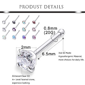 Hoeudjo 20G Opal Nose Rings Surgical Steel Nose Ring Studs Heart CZ Inlaid Piercing Jewelry for Women Men Girls 28 Pieces Bone Nose Rings