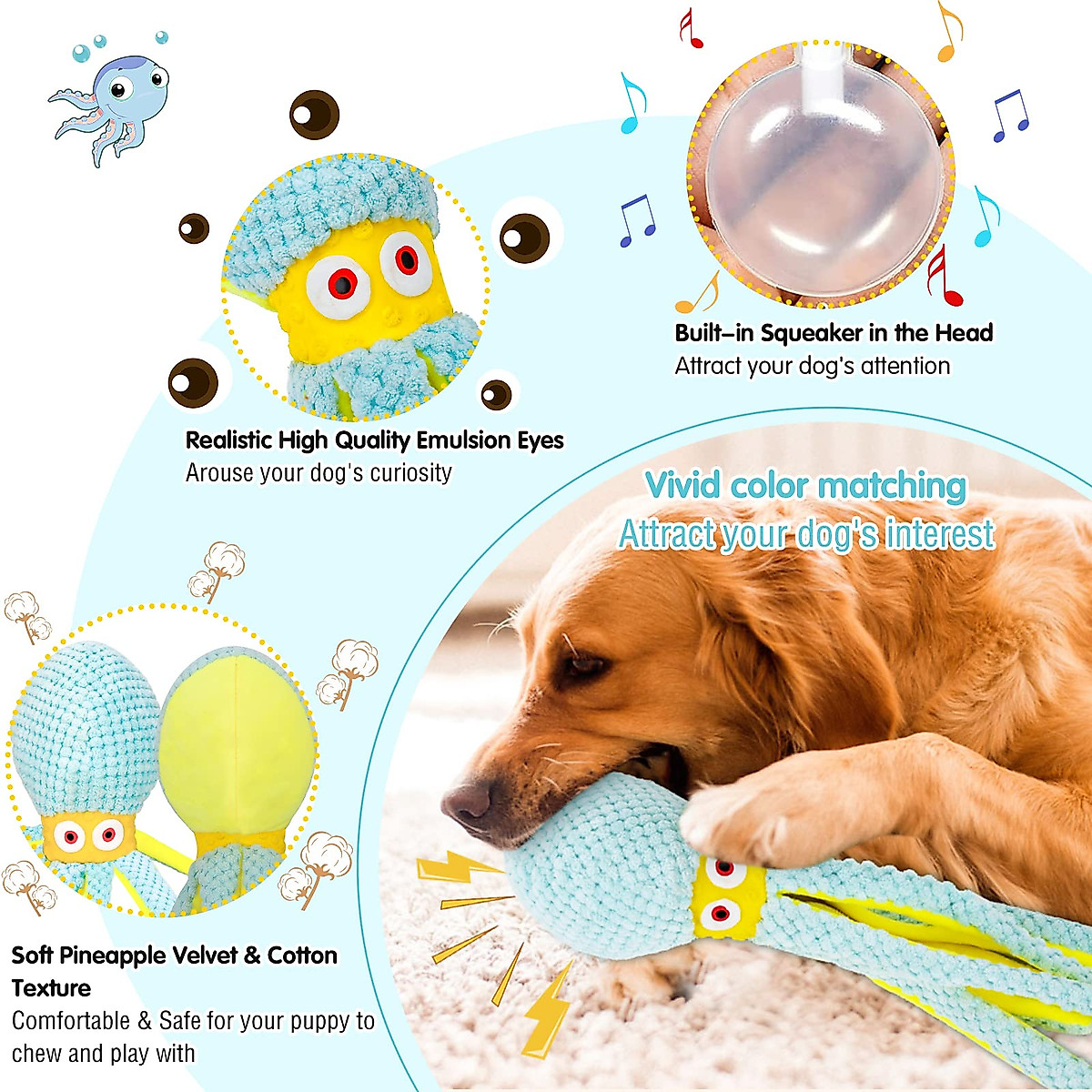 VIWIK Dog Toys for Chewers, Puppy Toys for Boredom and Stimulating, Dog Squeaky Toys Octopus, Interactive Dog Toys for Smart Dogs, Soft Plush Dog Chew Toys, for Dogs