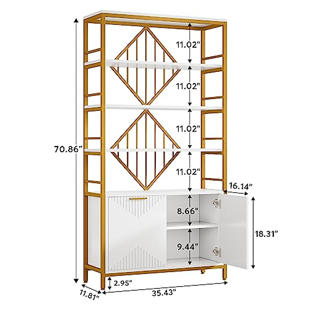 Tribesigns Modern Bookshelves and Bookcases with Doors 11.8in Depth Floor Standing 5 Shelf Display Storage Shelves Bookcase Home Decor Furniture for Home, Office, Living Room, Bedroom