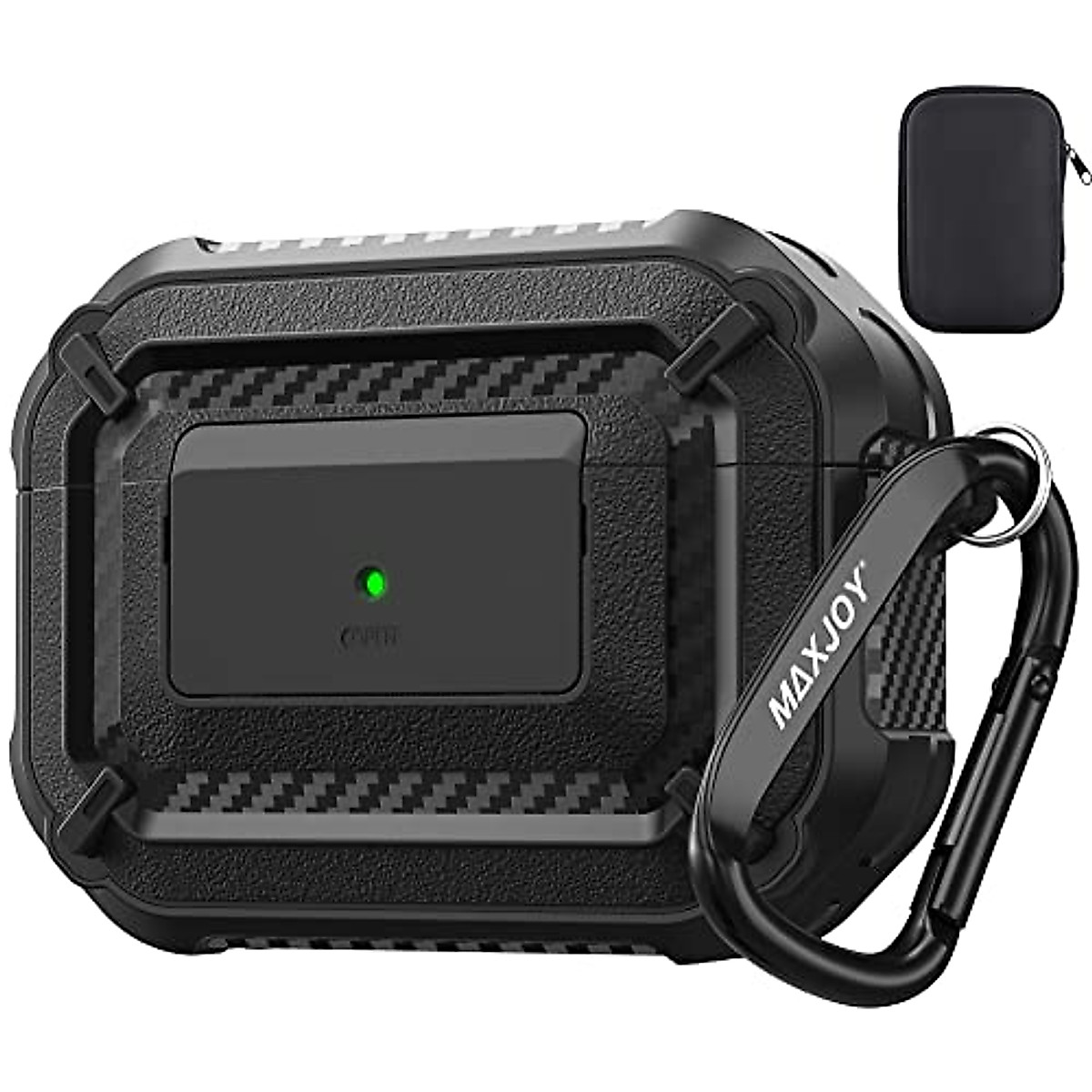 Maxjoy for Airpods Pro Case Cover with Lock, Airpods Pro Protective Case for Men Armor Hard Rugged Shockproof Cover with Keychain Compatible with Apple Airpods Pro 2019 Front LED Visible, Black