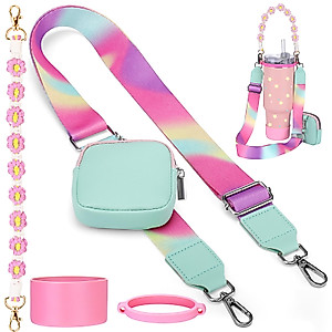 Mity rain Water Bottle Shoulder Strap Set for Stanley Cup, Cup Accessories for Stanley 20oz 30oz 40oz, Including Cup Holder Shoulder Strap with Purse, Carrying Handle Strap, Boot, Cup Ring
