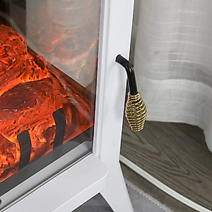 HOMCOM 23" Electric Fireplace Heater, Fire Place Stove with Realistic LED Flames and Logs and Overheating Protection, 750W/1500W, White