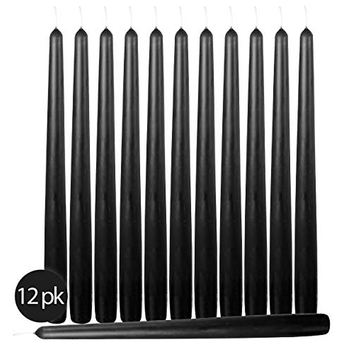 12 Pack Tall Taper Candles - 10 Inch Black Dripless, Unscented Dinner Candle - Paraffin Wax with Cotton Wicks - 8 Hour Burn Time
