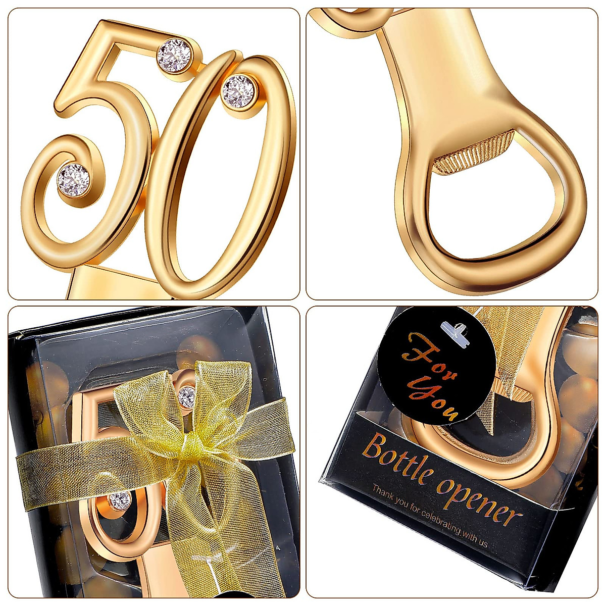 36 Pieces 50th Bottle Openers Golden Birthday Bottle Opener with Present Box Packing for 50th Birthday Party Favors 50th Wedding Anniversary Party Souvenirs Decorations Bottle Opener (Black Package)