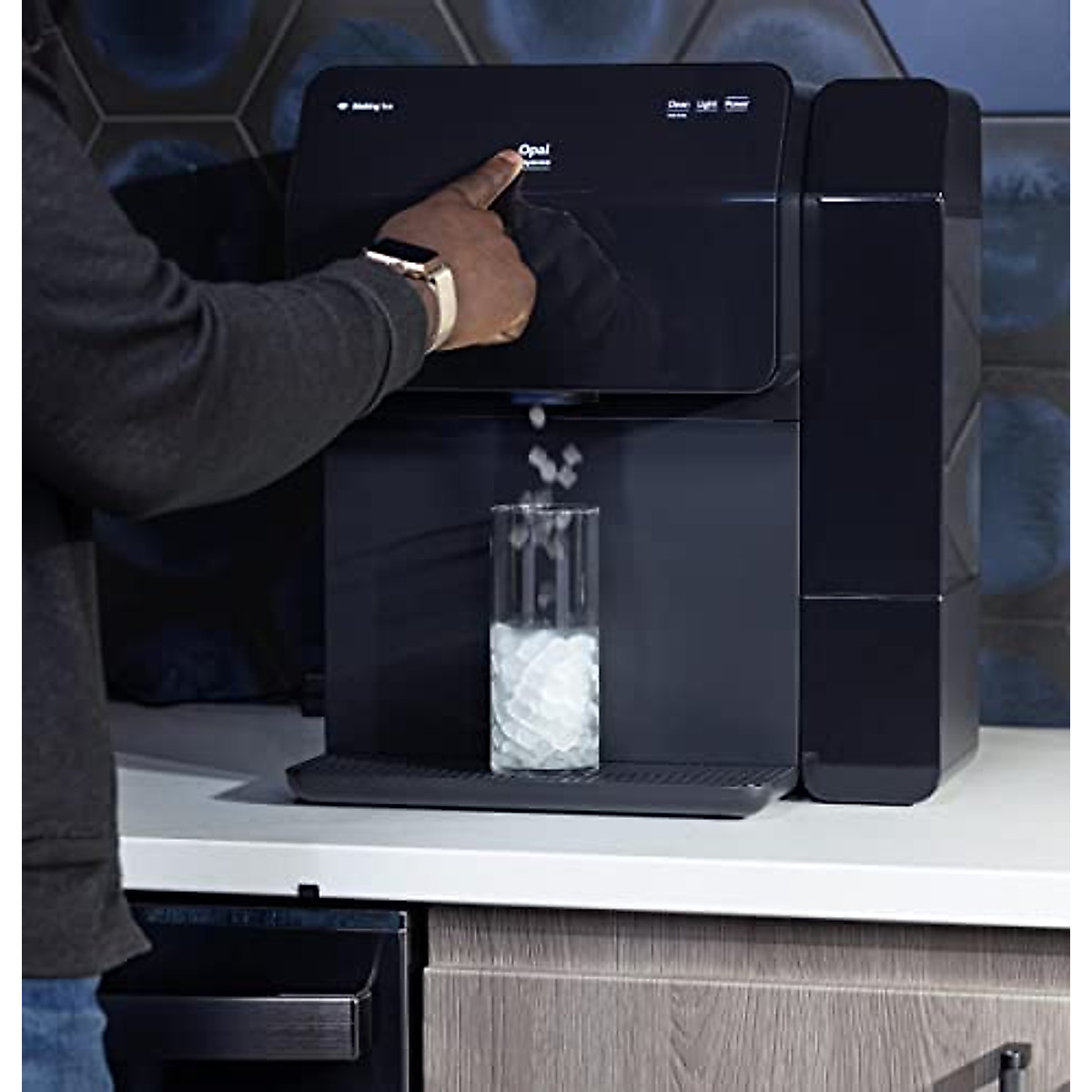 GE Profile Opal Ice Dispenser | Countertop Nugget Ice Maker with Ice Dispenser & 1-Gallon Side Tank | Ice Machine with WiFi Connectivity | Smart Home Kitchen Essentials | Satin Black