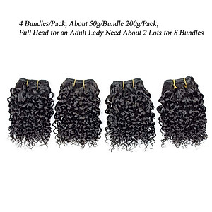 Selina Brazilian Curly Hair Bundles 4 Bundles Kinky Curly Short Human Hair Brazilian Virgin Human Hair 50 Gram/Bundle (8 8 8 8, Natural Color)