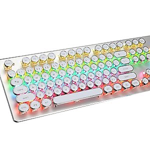 Peiiwdc Retro Punk Typewriter, Mechanical Gaming Keyboard,Blue Switches,USB Wired,Cool Wired Retro Steam Punk Typewriter Round Keycaps 104keys White