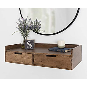 Kate and Laurel Kitt Modern Floating Shelf with Drawers, 28 x 12 x 6.5 inches, Rustic Brown, Chic Floating Storage Console Table or Desk for Wall