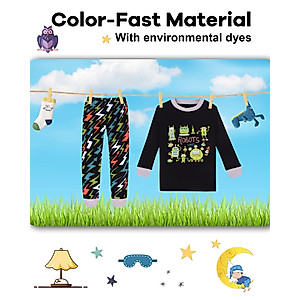DAUGHTER QUEEN Boys Pajamas Toddler Robot PJs Kids Sleepwear 100% Organic Cotton Pj Sets Child 4 Piece Long Sleeve Jammies Winter Clothes Size 2T Age 2 Years Old