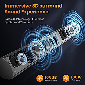 100Watt 40 Inch Soundbar, BESTISAN Sound Bar Wireless and Wired Audio Bluetooth 5.0 TV Speakers with HDMI-ARC Function (2023 Beef UP Version, DSP Audio, Bass Adjustable, Wall Mountable)