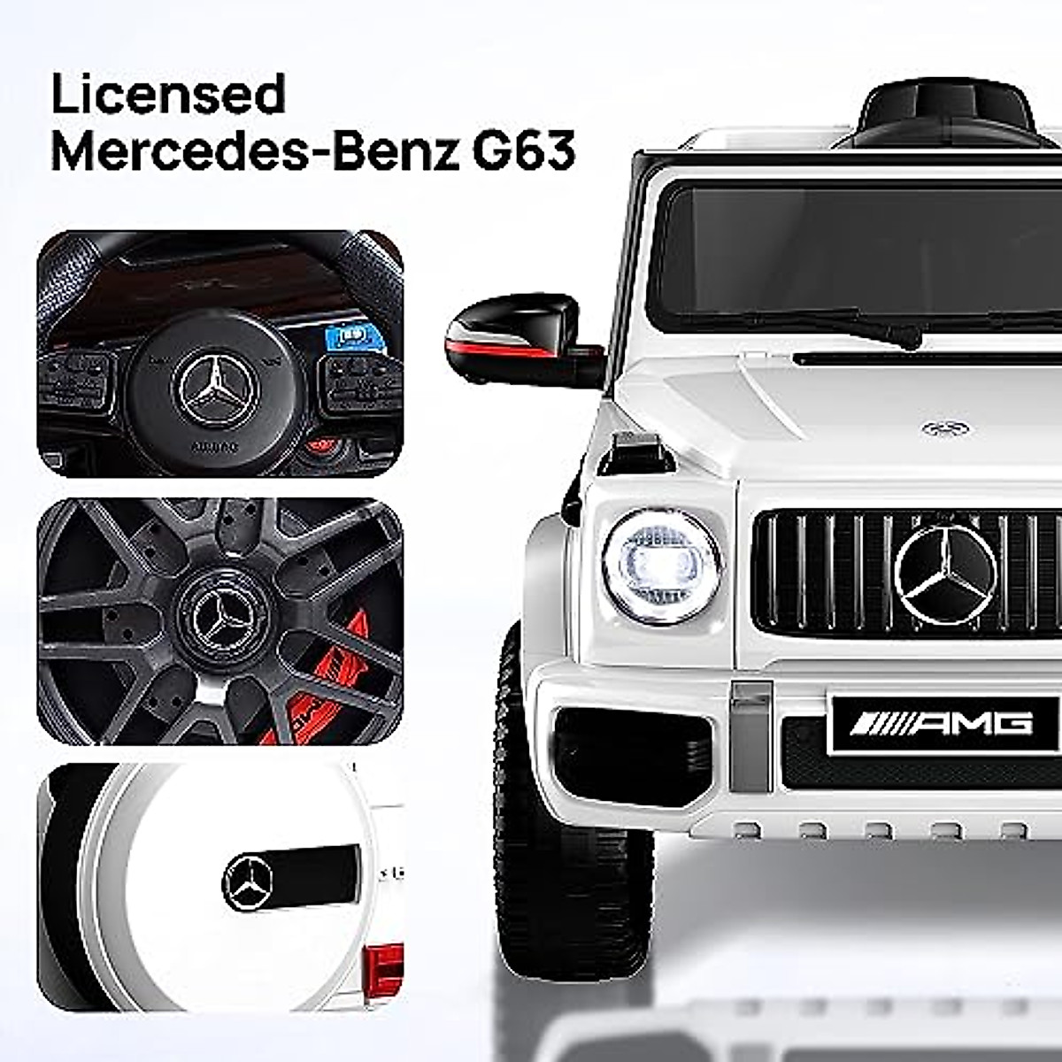 ANPABO Licensed Mercedes-Benz G63 Car for Kids, 12V Ride on Car w/Parent Remote Control, Low Battery Voice Prompt, LED Headlight, Music Player & Horn, Soft Start, Kids Electric Vehicle, White