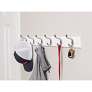 BIRDROCK HOME Hook Coat and Hat Rack - 2 Pack - 6 Hooks - 27 Inches - Wall Mount - Decorative Home Storage - Entryway Foyer Hallway Bathroom Bedroom Rail - Satin Nickel Hooks - White Pine Bathroom