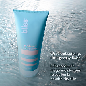 Bliss - Naked Body Butter - Unscented - Maximum Moisture Cream - 6.7 Fl Oz - Daily Moisturizer for Women & Men - Fragrance Free - Vegan and Cruelty Free