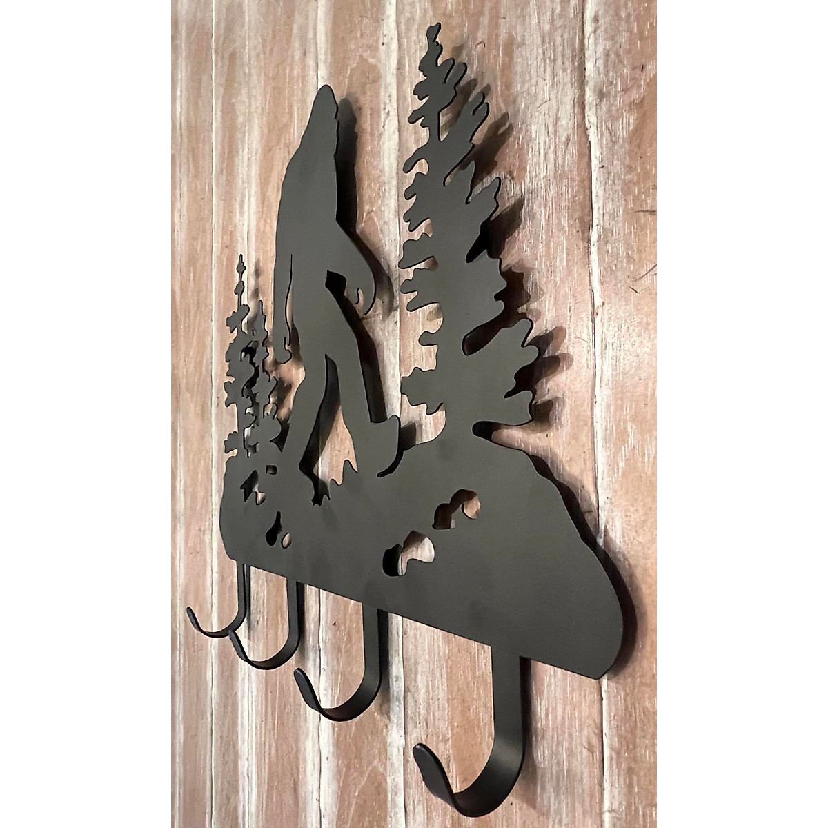 Top Brass Bigfoot Sasquatch Metal Wall Hooks - 4 Strong Hooks for Keys, Caps, Jackets, Bags - Rustic Cabin, Lodge, Mountain Art Decor