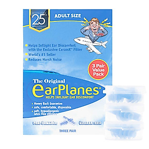 New Super Soft Adult EarPlanes® Ear Plugs Airplane Travel Ear Protection 3 Pair