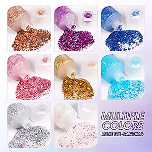 8 Color Body Glitter,Face Glitter Gel,Hair Glitter,Self Adhesive Glitter Gel,Chunky Glitter Festival Accessories,Cosmetic Glitter Makeup