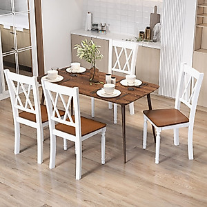 Giantex Dining Room Chairs Set of 4 White - Wooden Farmhouse Kitchen Chairs with Rubber Wood Seat, Acacia Wood Legs, Max Load 360 Lbs, Heavy Duty Wood Armless Dining Chairs with High Back