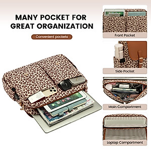 LOVEVOOK Laptop Bag for Women, Large Capacity Computer Bags Cute Shoulder Messenger Bag, Business Work Bags Tote Briefcase Purse Laptop Sleeve Case, 15.6inch, Leopard Print-Brown Pro