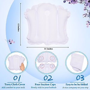Jetec Inflatable Bath Pillow for Tub Non Slip Bathtub Pillow Soft Comfortable Terry Cloth Bath Pillow White Head Spa Pillow with Suction Cup for Bathtub Cushion, Hot Tub