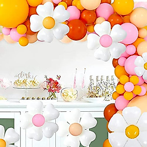 Daisy Balloon Garland Arch Kit Macaron Pink Nude Lemon Yellow White Heart Balloons with Flower Clips for Boho Daisy Birthday Baby Shower Wedding Decorations Groovy Party Supplies