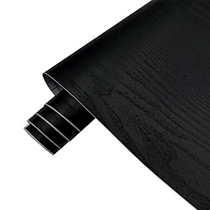 Yifely Solid Black Wood Grain Drawer Covering Paper Self Adhesive Shelf Liner Door Countertop Cabinet Sticker 17.7 Inch by 9.8 Feet