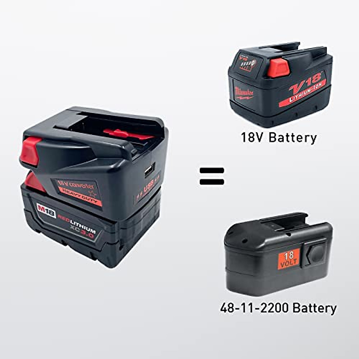 M18V18 Battery Adapter Converter for Milwaukee M18 18V Lithium-ion Battery to Milwaukee V18 18V NI-CD Battery (with USB Port)