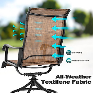 NUU GARDEN Patio Dining Chairs, Swivel Patio Sling Chairs Set of 2, All-Weather Textilene Outdoor Swivel Rocker Dining Chairs with Metal Frame for Lawn Garden Backyard, Brown