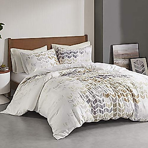 Inspire by INTELLIGENT DESIGN Reversible 100% Cotton Sateen Duvet - Breathable Comforter Cover, Modern All Season Bedding Set with Sham (Insert Excluded), Cape, Chevron Grey Full/Queen(90"x90")